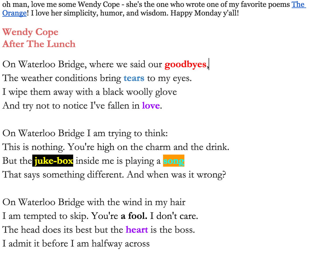 Wendy Cope – After The Lunch – One Poem At A Time